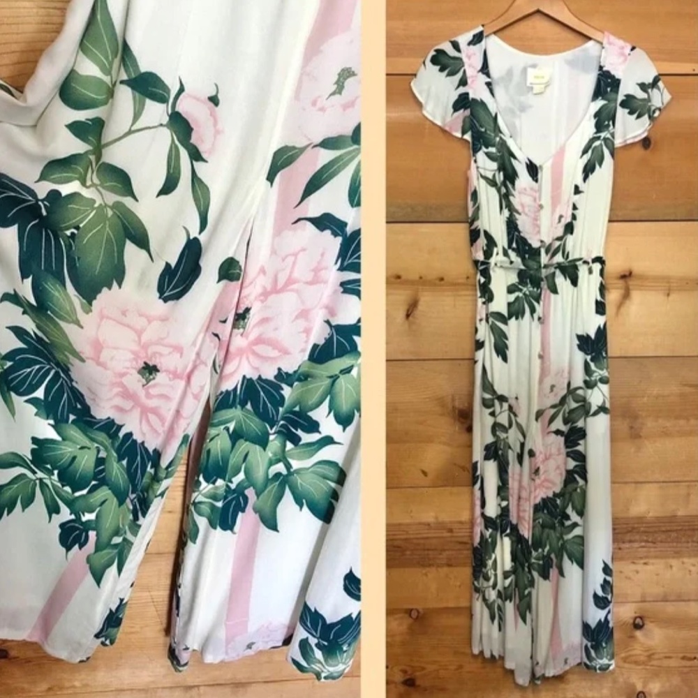 Maeve By Anthropologie Flower Wide Leg Jumpsuit Small - Gem